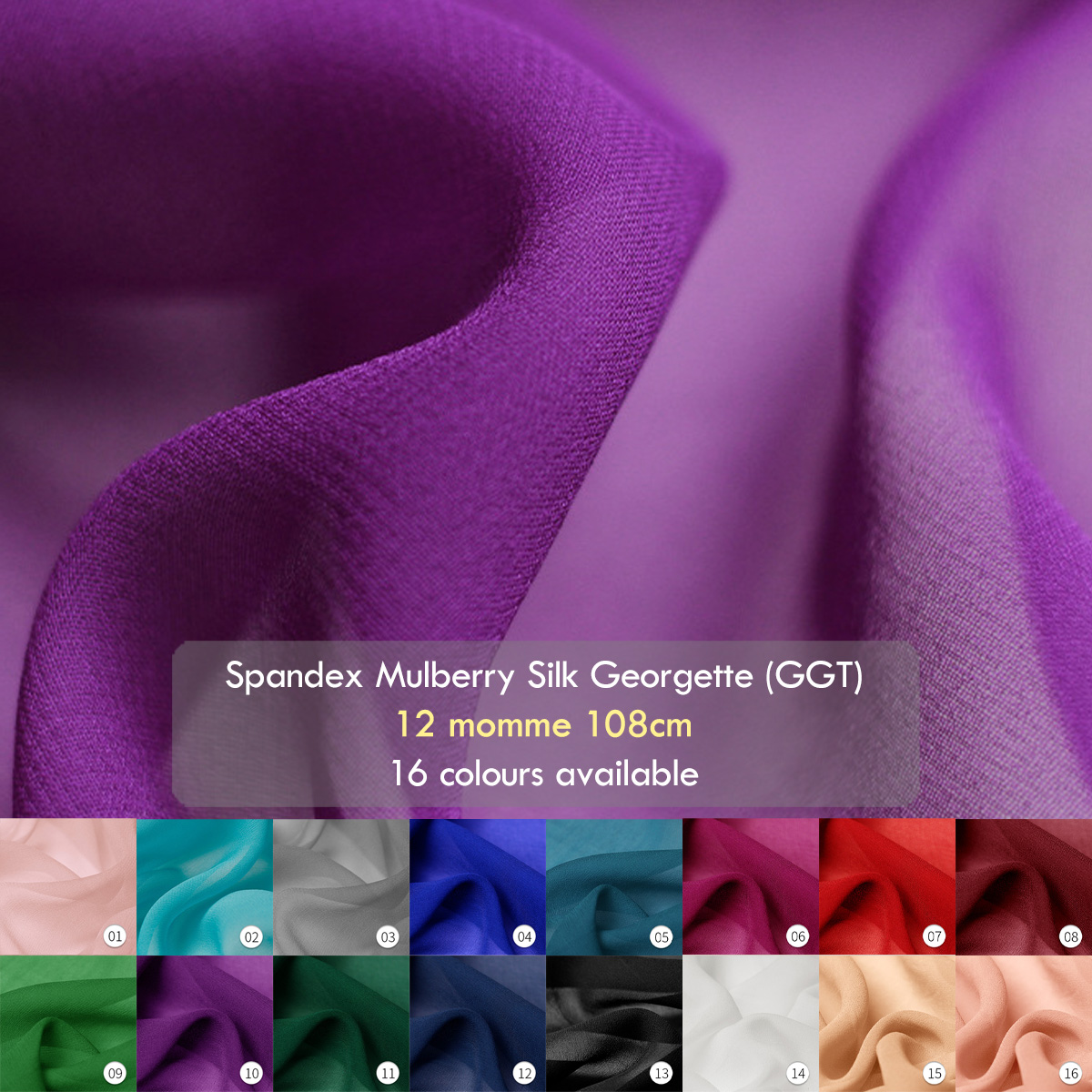 12momme Spandex Mulberry Silk georgette fabrics, 108cm luxury silk GGT ...